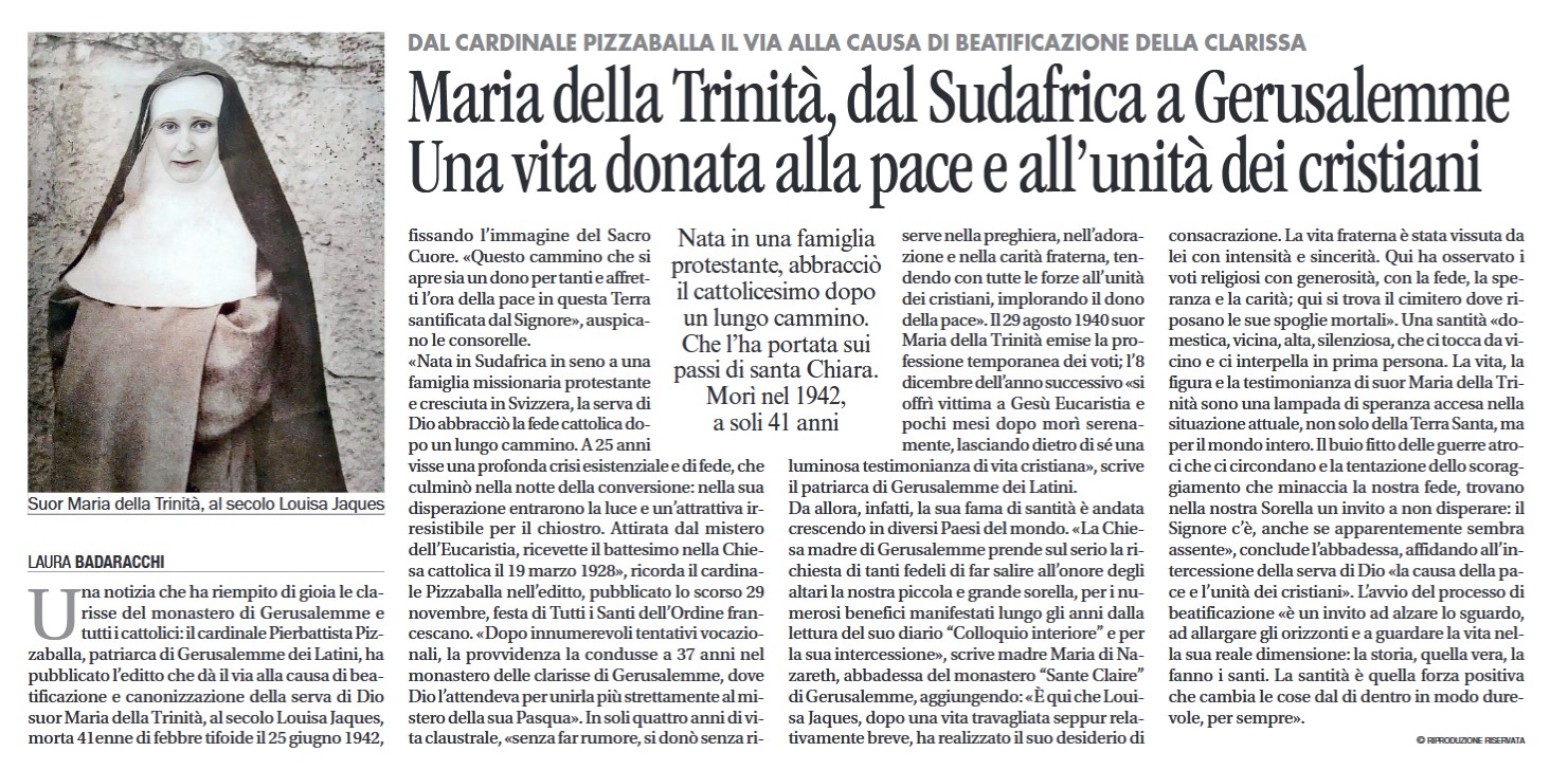 “Suor Maria della Trinità: Una vita donata per la pace e l’unità dei ...